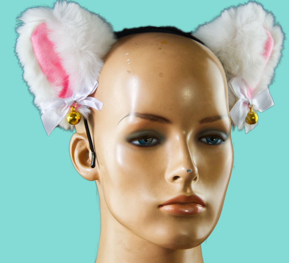 Pink and White Furry Ears with Bells – Hollywood Costumes Online Shop